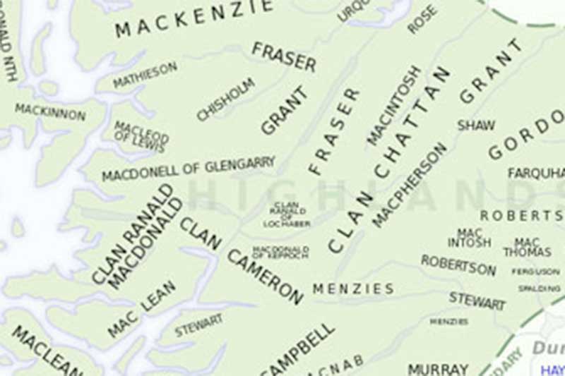 Scottish Clan Names Caledonia Scotland Map